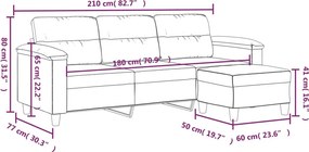 3místná pohovka s podnožkou světle šedá 180 cm mikrovlákno 3201232