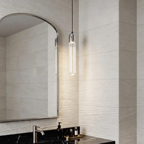 Závěsné svítidlo Art Deco chromové s žebrovaným sklem IP44 - Walcott