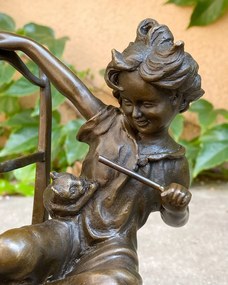 Bronzová socha soška - Holčička a kočka 2
