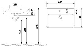 Sapho, NEON nábytkové umyvadlo 60x41,5 cm