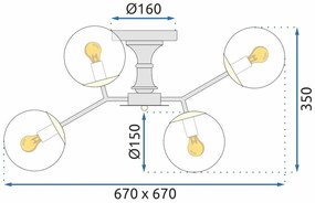 Toolight, stropní svítidlo 6xE27 APP1134-6C, černá-zlatá, OSW-40107