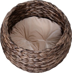 PawHut ratanový koš pro kočky útulná kočičí jeskyně z vodního hyacintu tmavě hnědá 50x42x60cm ideální do obývacího pokoje | Aosom.de