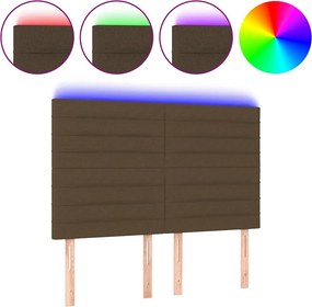 Čelo postele s LED tmavě hnědé 144x5x118/128 cm textil 3122565