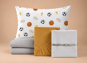 Benlemi Sada lůžkovin: bavlněné povlečení MÍČE + prostěradlo hořčicové jersey + chránič matrace Zvolte rozměr: 80 x 200 cm