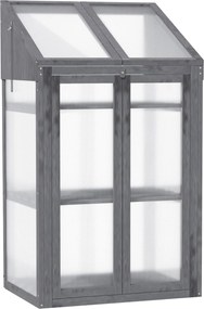 Mini-Gewächshaus, kleines Treibhaus mit Holzrahmen, Fenster und Doppeltür, 3 Regale, 70L x 50B x 120H cm, Grau