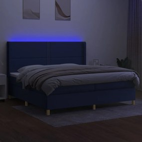 Box spring postel s matrací a LED modrá 200x200 cm textil 3138827