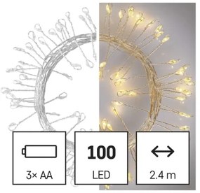 Vánoční osvětlení EMOS D3FW01 100LED nano řetěz stříbrná 2,4m teplá bílá s časovačem