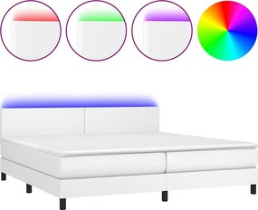 Box spring postel s matrací a LED bílá 200x200 cm umělá kůže 3134124