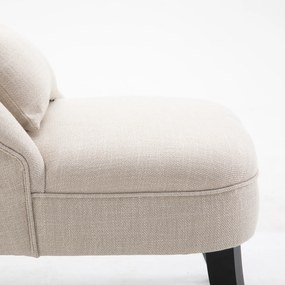 HOMCOM Relaxační křeslo, křeslo s opěrným polštářem, lenoška se vzhledem lnu, dřevěné nohy, do obývacího pokoje, ložnice, 52,5 x 69 x 77 cm, krémově …