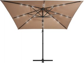 vidaXL Marketos Boční zahradní slunečník s LED ocelová tyč 250 x 250 cm taupe