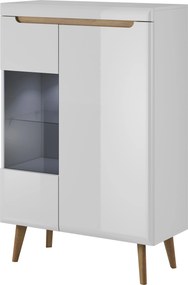 PSK Vitrínová skříň NADIA, Bílá lesk/Dub Riviera 90 cm
