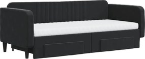 Válenda s přistýlkou a zásuvkami černá 90 x 200 cm samet 3197139