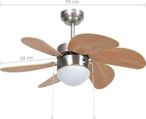 vidaXL Stropní ventilátor se světlem 76 cm světle hnědý [51489] Barva: tmavě hnědá