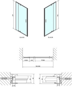 Polysan Polysan, EASY LINE otočné sprchové dveře 760-900mm, čiré sklo, EL1615