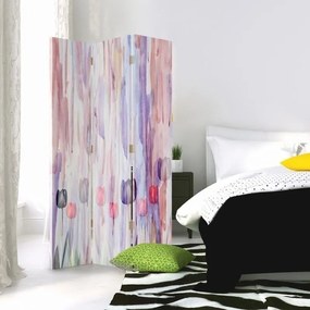 Ozdobný paraván, Malované květiny v pastelových barvách - 110x170 cm, třídílný, obustranný paraván 360°