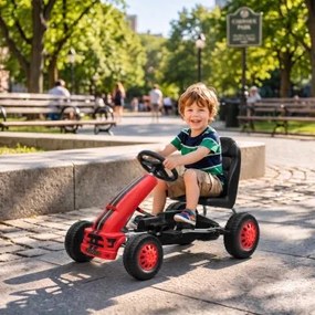 AIYAPLAY Go-Kart pro děti od 3 let s nastavitelným sedadlem, volantem, ruční brzdou, hliníkovým a ocelovým rámem, nosnost 30 kg, červený