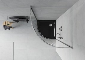 Mexen Rio, čtvrtkruhový sprchový kout s posuvnými dveřmi 70 x 70 cm, 5mm čiré sklo, chromový profil + černá sprchová vanička, 863-070-070-01-00-4170
