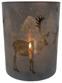 Bronzový skleněný svícen s jelenem - Ø 10*12,5cm