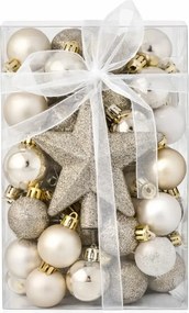 Sada vánočních ozdob šampaň a bílá 3 cm plastové baňky a glitter špice, balení 28 baněk a 1 špice