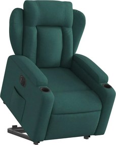 Elektrické zvedací polohovací křeslo tmavě zelené textil 3204512