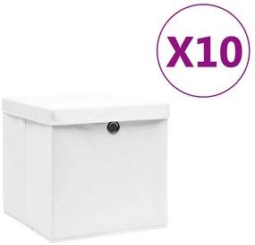 Úložné boxy s víky 10 ks 28 x 28 x 28 cm bílé 325210