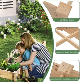 Costway Dřevěná zahradní postel se 2 truhlíky a přepážkami – 228 × 62 × 25 cm