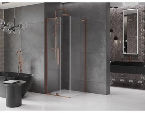 Mexen Velar L, sprchový kout s posuvnými dveřmi 100 x 100 cm, 8mm čiré sklo, růžové zlato, 871-100-100-03-60