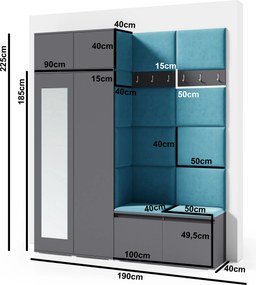 Eka Předsíňová stěna s čalouněnými panely Trinity 19 - Bílá / Béžová 2304