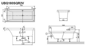 Villeroy&Boch Squaro Duo Obdélníková vana 180x80 cm, bílá UBQ180SQR2V-01