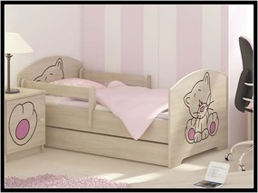 Dětská postel Kočka 160x80 cm - 1x krátká + 1x dlouhá zábrana bez šuplíku - Růžová