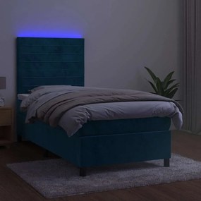 Box spring postel s matrací a LED tmavě modrá 90x190 cm samet 3136159