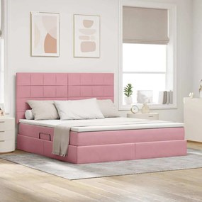 Postel s úložným prostorem a matrací Růžová 160 x 200 cm samet 3372044