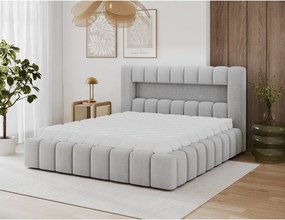 Světle šedá čalouněná dvoulůžková postel s úložným prostorem s roštem 160x200 cm Lamica – ELTAP