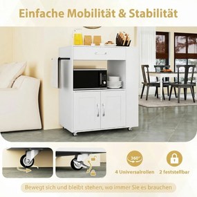 Costway Kuchyňský vozík na kolečkách s pracovní deskou a zásuvkou a držákem
