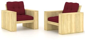 vidaXL Zahradní židle 2 ks s vínovými poduškami impregnovaná borovice