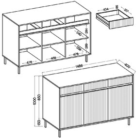 OSAKA b | komoda 3F 3S | 148,6 cm | béžová