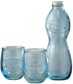 Modrá skleněná láhev a 2skleničky Natural - Ø 10*26cm