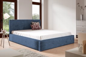 Eka Čalouněná postel STRIPS 180x200 cm Úložný prostor: S dřevěným rámem úložného prostoru, Barva látky Tilia: Tmavě modrá (Tilia 77)
