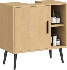HOMCOM Koupelnová Skříňka Pod Dřez, Průmyslová Umývadlová Jednotka s Tichým Zavíráním Dveří a Nastavitelnou Policí, 60 x 30 x 59,5 cm, Buk