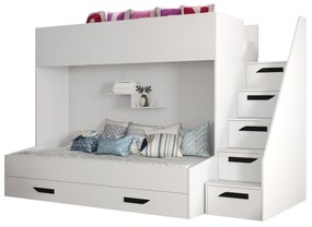 Dětská kombinovaná postel 90 cm Puro 16 (matná bílá + bílý lesk + černé úchytky). 1087111