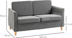 Dvoumístná pohovka HOMCOM útulná pohovka s odnímatelnými lněnými polštáři ve světle šedé barvě 141x65x78cm ideální do obývacího pokoje | Aosom.de