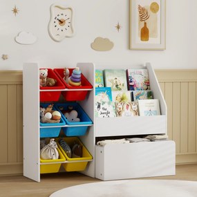 AIYAPLAY úložný nábytek pro děti, úložný box na hračky s 6 vyjímatelnými boxy a velkou pojízdnou krabicí, 100x30x80 cm, vícebarevný