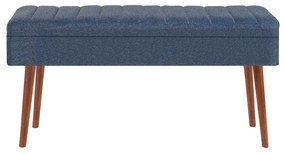 Ořech-tmavě modrá čalouněná lavice s úložným prostorem Vina 1048