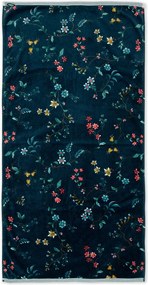 Pip Studio ručníky z bavlněného froté Les Fleurs, tmavě modré (Luxusní ručníky z bavlněného froté v designu Les Fleurs v tmavě modré barvě)