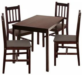 Jídelní set stůl 118x75 masiv borovice tmavohnědý + 4 židle lak 4489