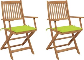 vidaXL Skládací zahradní židle s poduškami 2 ks masivní akáciové dřevo [3064591] Barva: Jasně zelená
