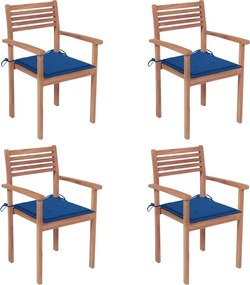 vidaXL Zahradní židle 4 ks podušky masivní teak [3062297] Barva: Královská modř