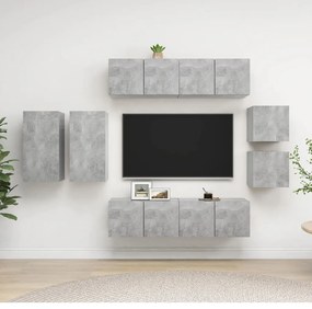 8dílný set TV skříněk betonově šedý kompozitní dřevo 3079124