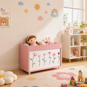 AIYAPLAY hrací box na hračky, úložný box s kolečky a brzdami, 34,5 l otevřený box na hračky s květinovým vzorem, 50 x 30 x 33,5 cm