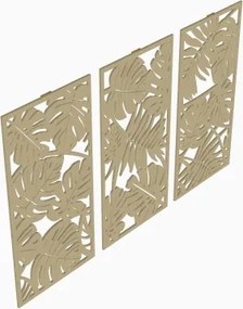 HOMCOM Sada 3D dřevěných nástěnných dekorací, 40 x 80 cm, tropické listy, přírodní dřevěný efekt